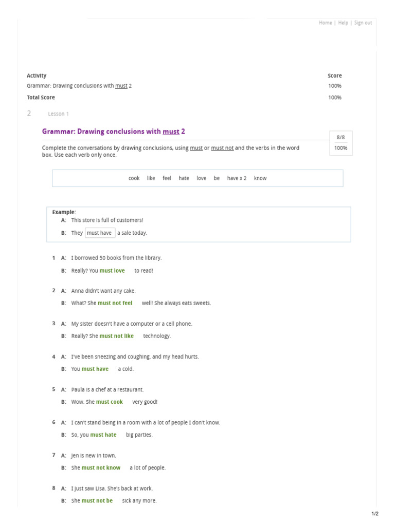 Grammar - Drawing Conclusions With Must 2 - Mode - Report - Unit 2 - Lesson 1 - MyEnglishLab ...