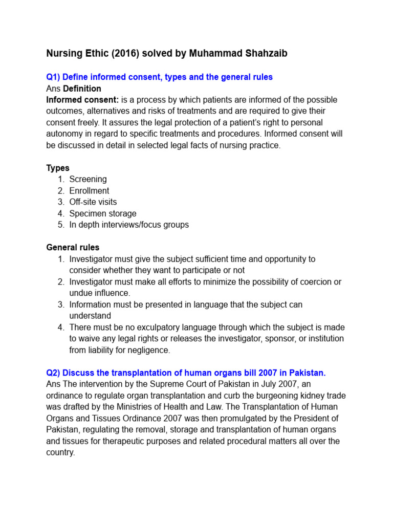 NE 2016 Solved | PDF | Nursing | Informed Consent