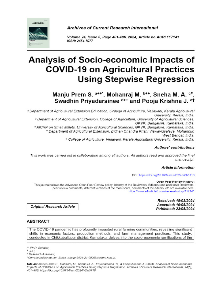 Analysis of Socio-Economic Impacts of COVID-19 On Agricultural Practices Using Stepwise ...