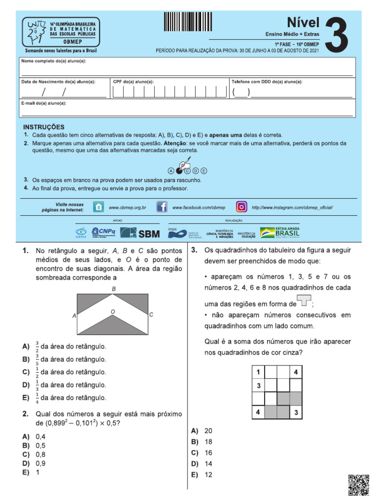 Questões de Matemática OBMEP Nível 3 | PDF | Triângulo | Metro