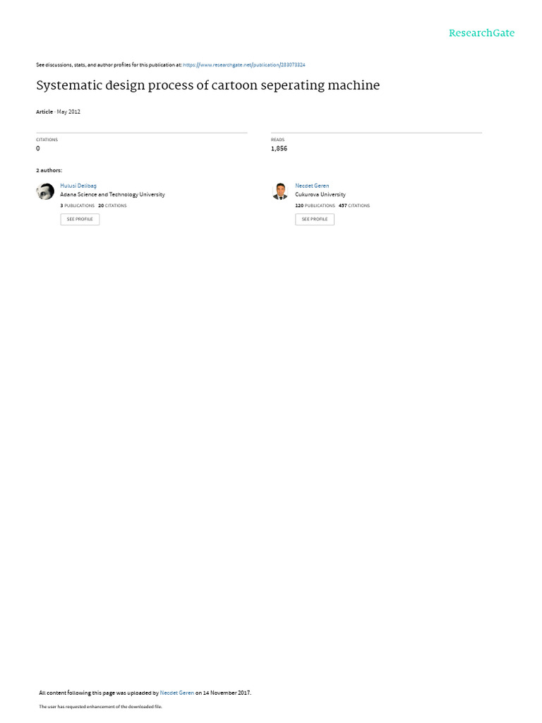 Systematic Design Process of Cartoon Seperating Machine: Article | PDF ...