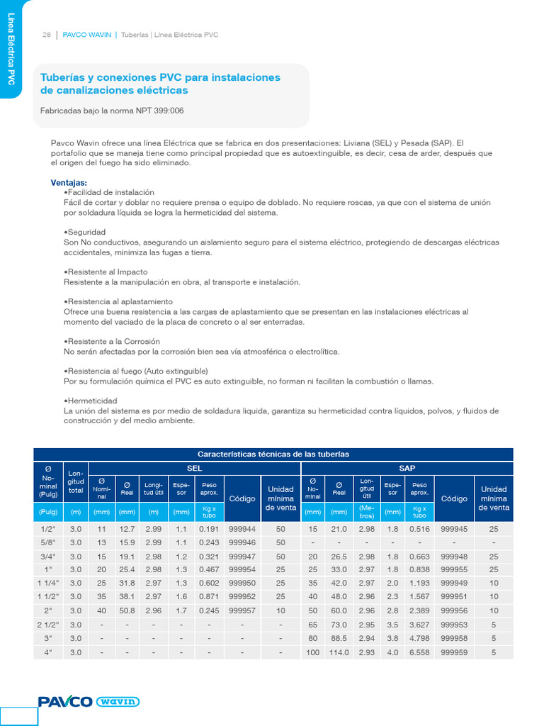 Tuberias y Accesorios Eléctricos Pavco | PDF | Materiales | Física Aplicada e Interdisciplinaria