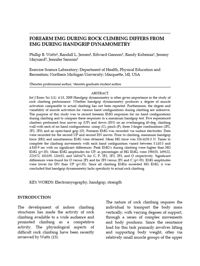 Forearm EMG During Rock Climbing Differs From EMG During Handgrip | PDF ...