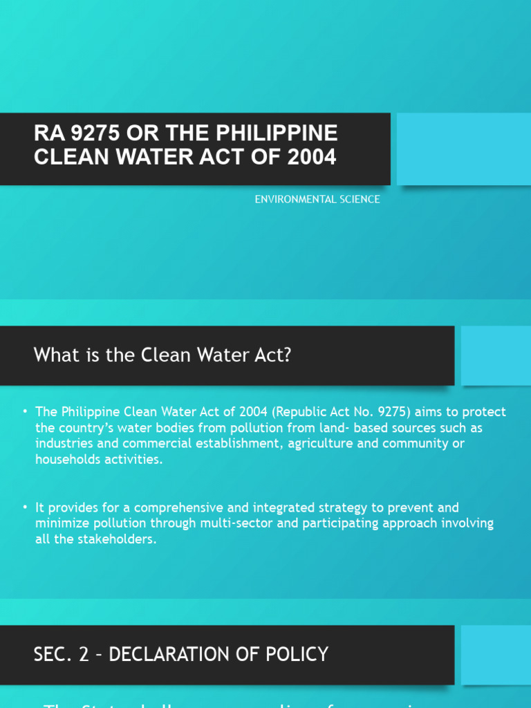 Philippine Clean Water Act (RA 9275) | PDF | Water Pollution | Water