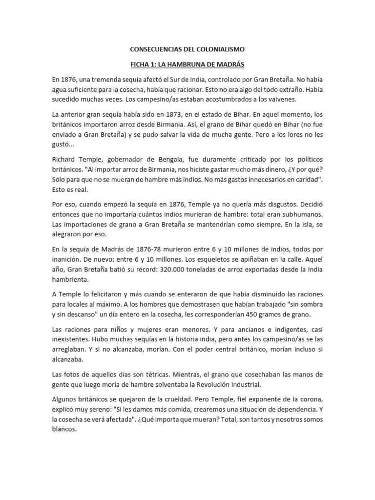 Consecuencias Del Colonialismo | PDF