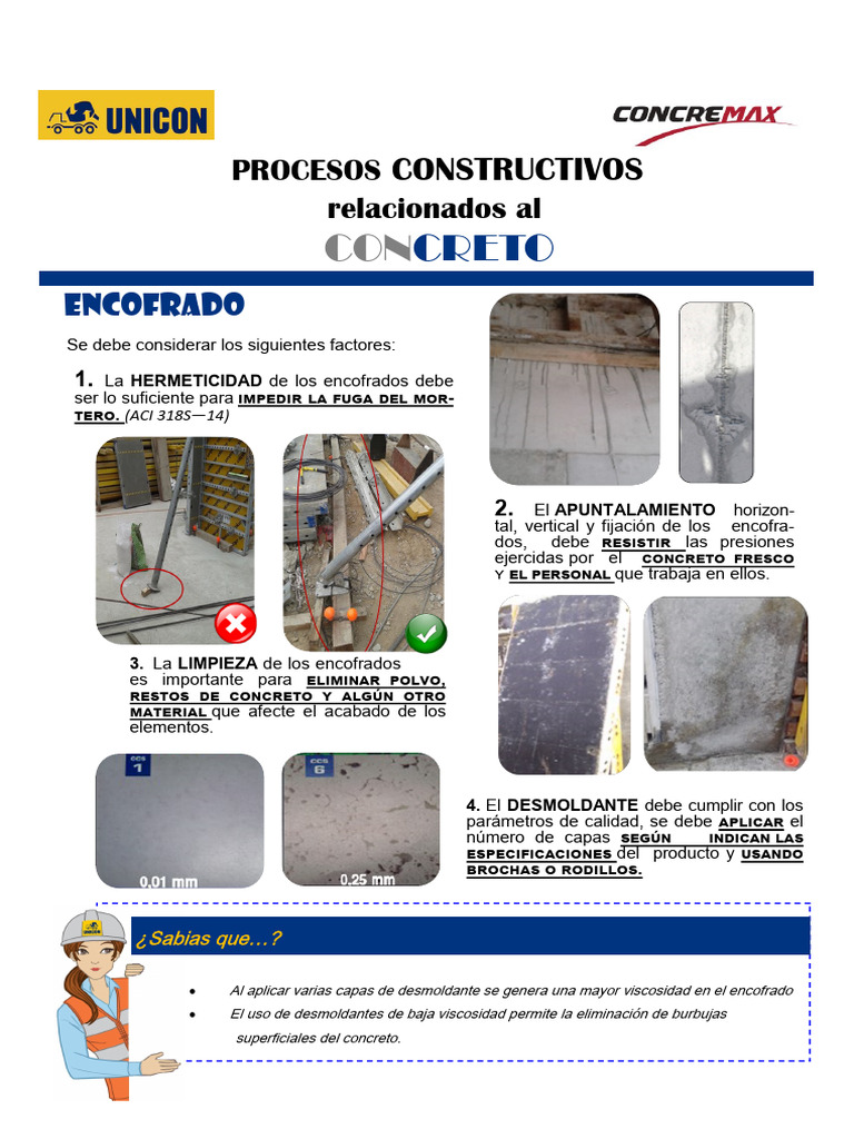 Cartilla de Procesos Constructivos UNICON - Concremax | Descargar gratis PDF | Hormigón | Materiales