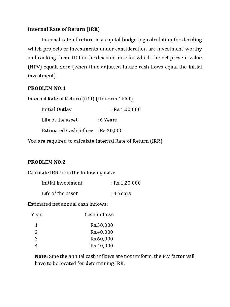 IRR Problem No.1 | PDF | Finance & Money Management | Law