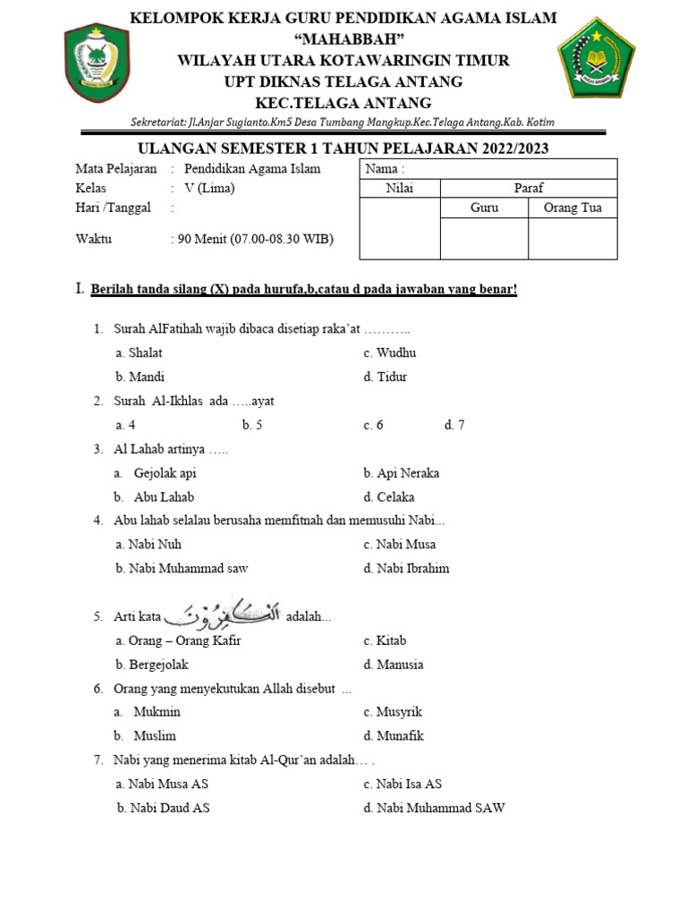 Soal Pai KLS 5 | PDF