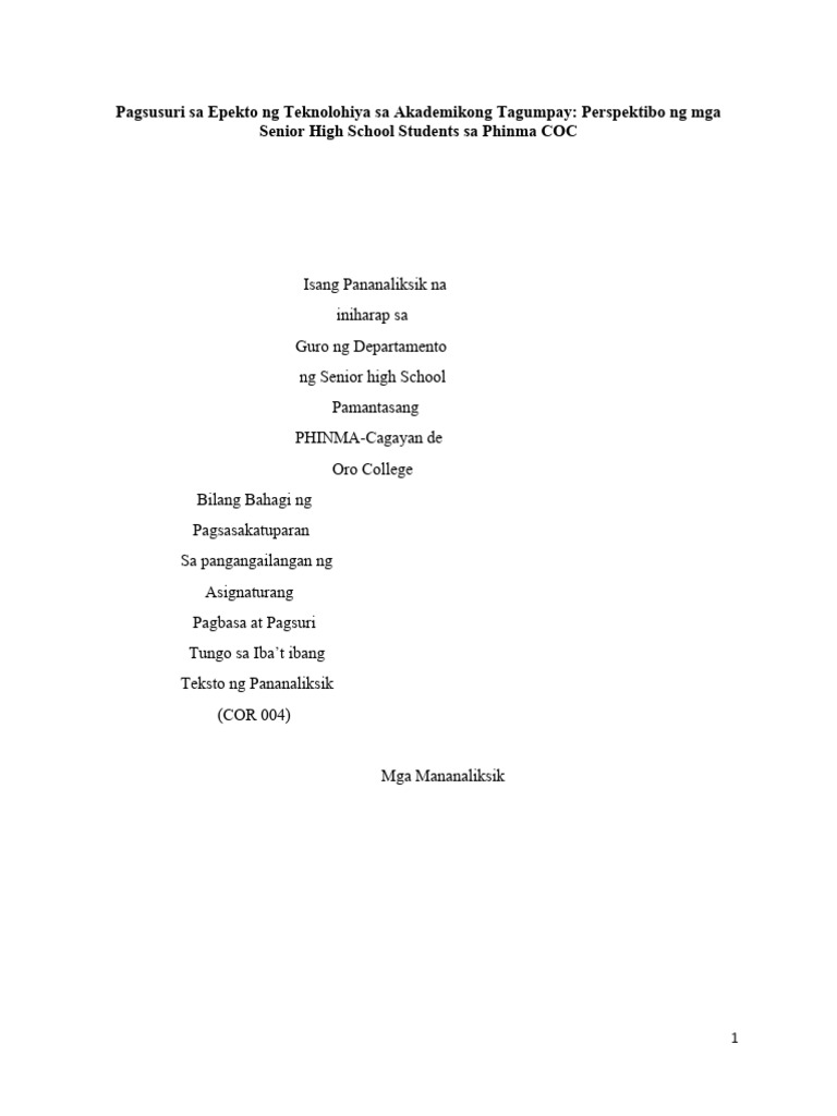 Cor 004 Kabanata I | PDF