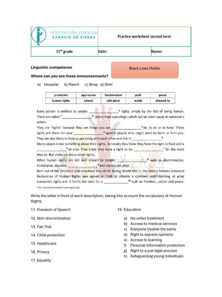 Human Rights Practice Worksheet 11th Grade | PDF | Human Rights | Rights