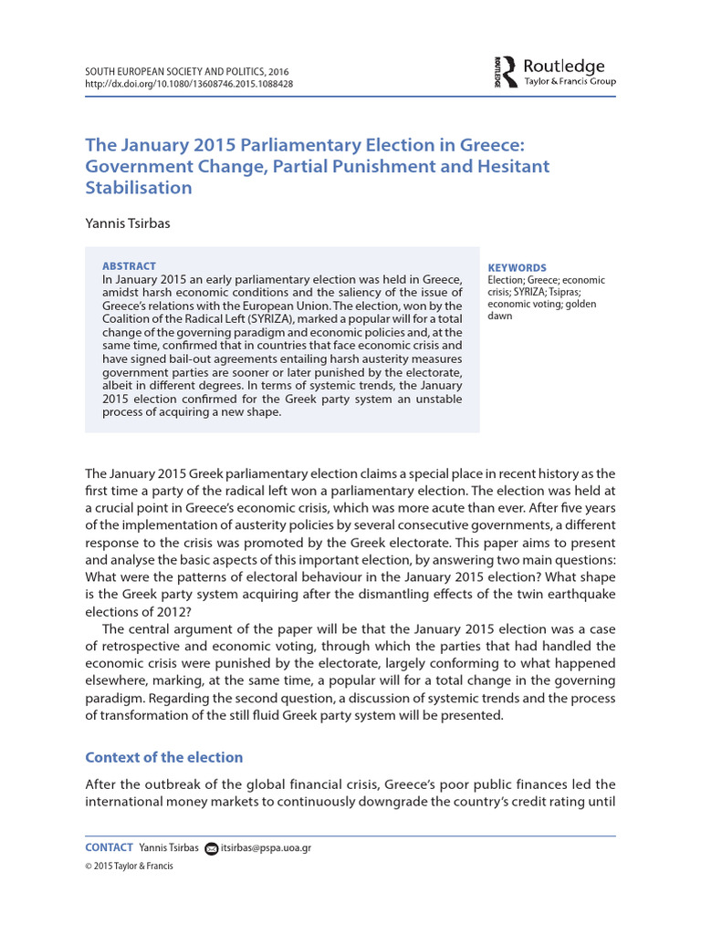 The January 2015 Parliamentary Election in Greece: Government Change ...