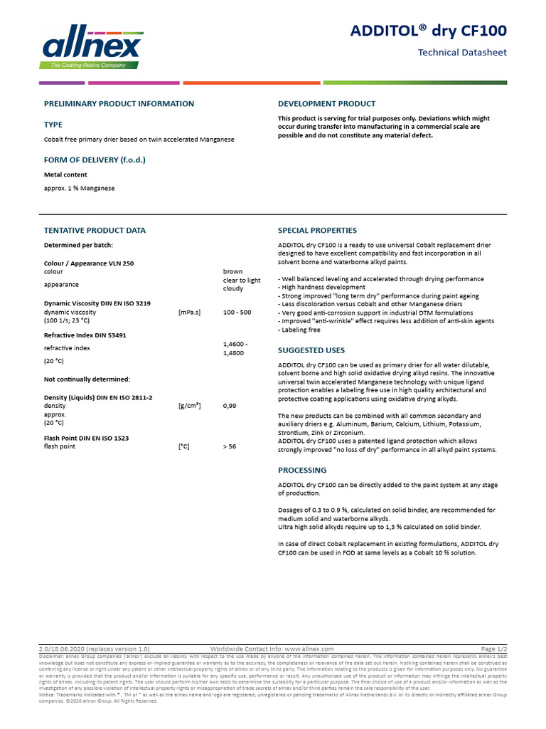 ADDITOL-dry-CF100 EN A4 | PDF | Paint | Intellectual Property