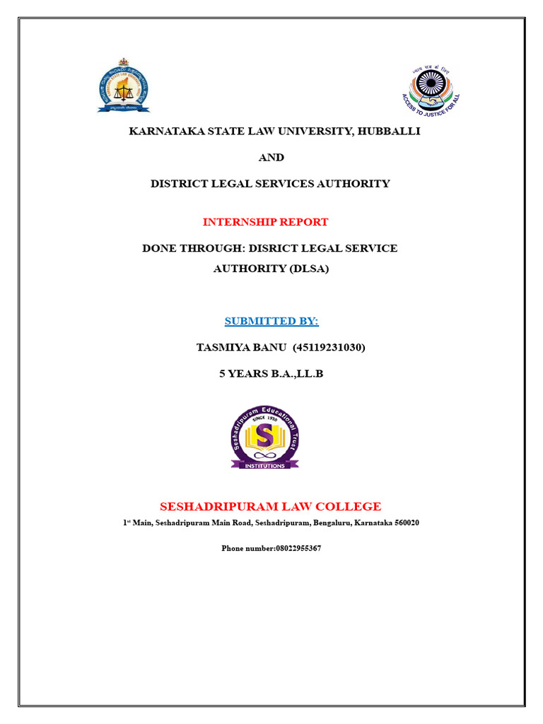 Karnataka DLSA Internship Report | PDF | Legal Aid | Justice