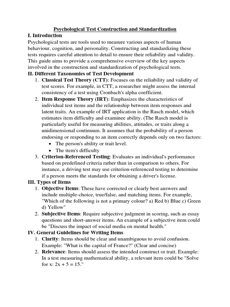 Test Construction and Standardization Guide | PDF | Psychometrics ...
