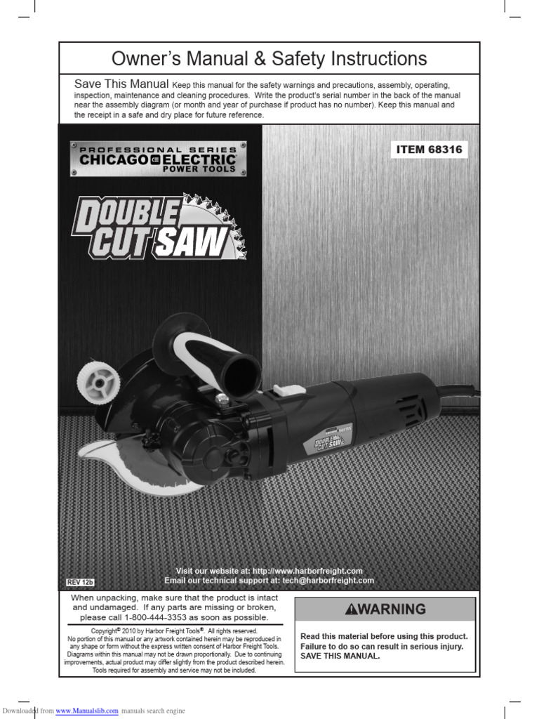 Chicago Electric Double Cut Saw 68316 Owner's Manual & Safety ...