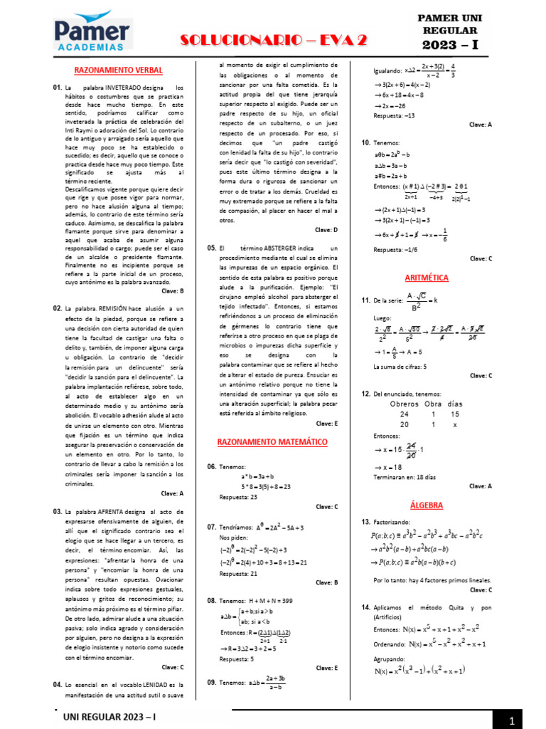 Solucionario Verano Uni Sem 02 - Eva | PDF