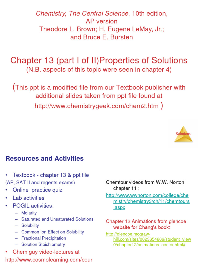 Chapter 13 Properties of Solutions | PDF | Solvation | Solubility