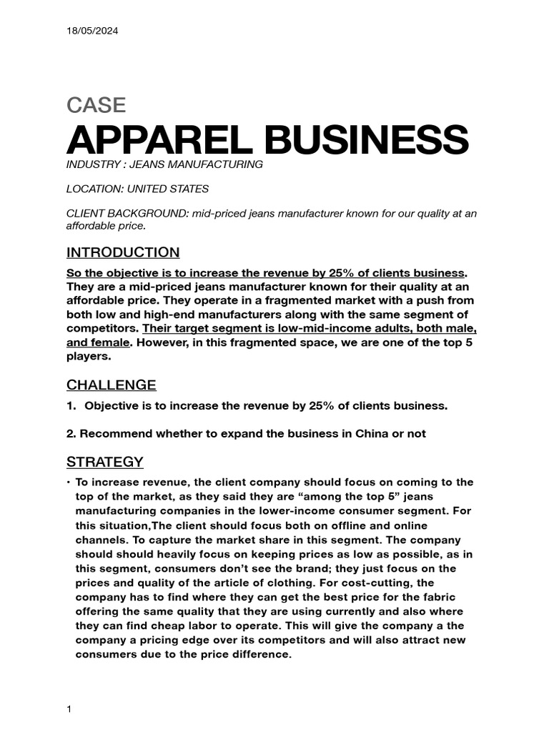 Apparel Busniess - Case Study | PDF | Pricing | Brand