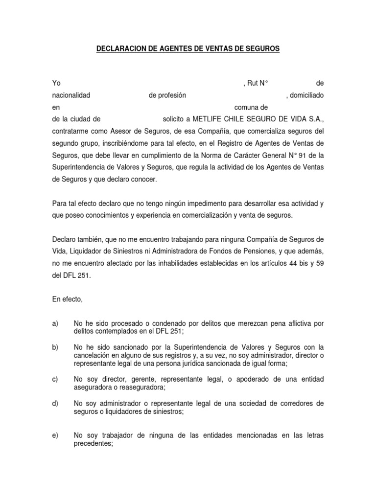 Declaración Agente | PDF | Seguro | Reaseguro