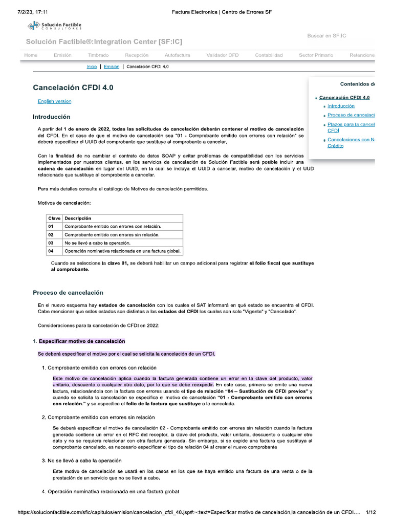 Info Cancelacion Cfdi - Solucion Factible | PDF