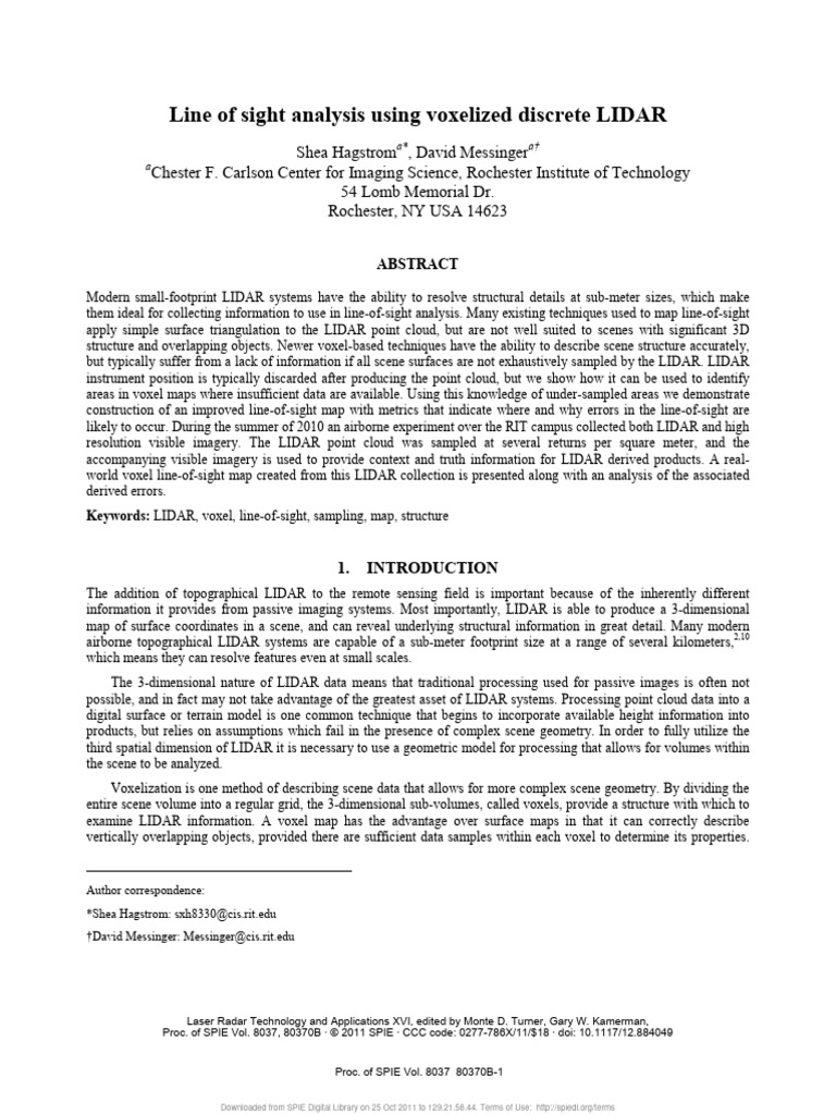 Line of Sight Analysis Using Voxelized Discrete LIDAR | PDF | Lidar | Voxel