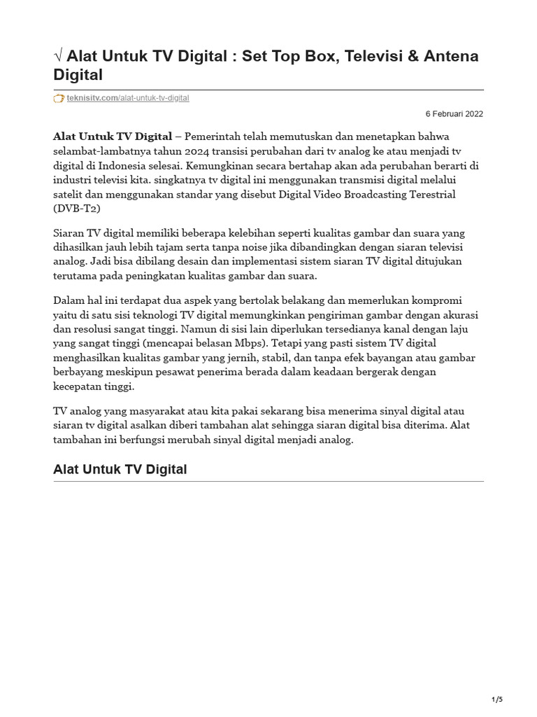 Alat Penting TV Digital: STB, TV, Antena | PDF | Teknologi & Rekayasa
