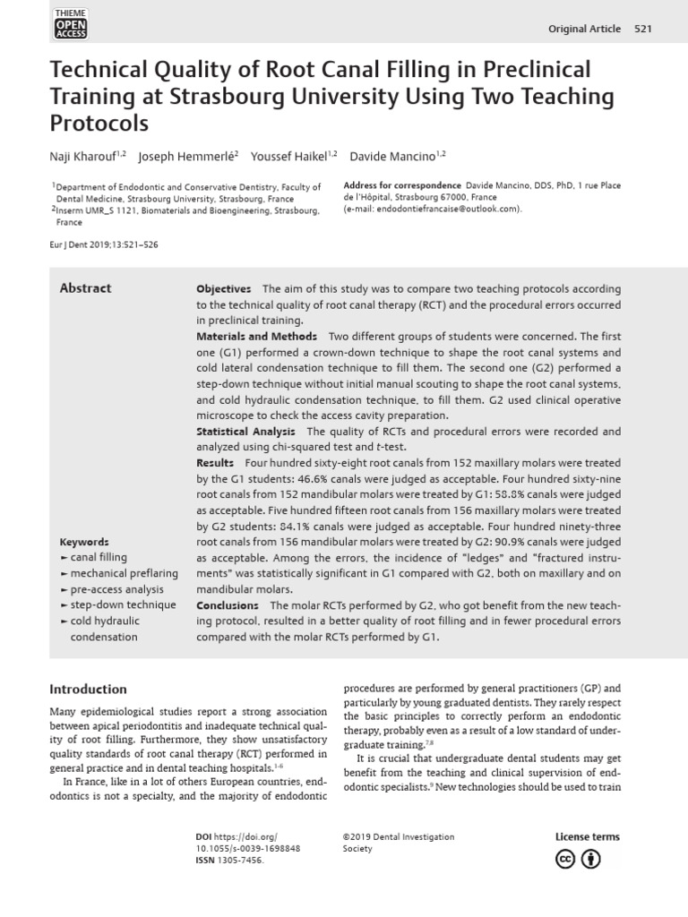 Technical Quality of Root Canal Filling in Preclinical Training at ...