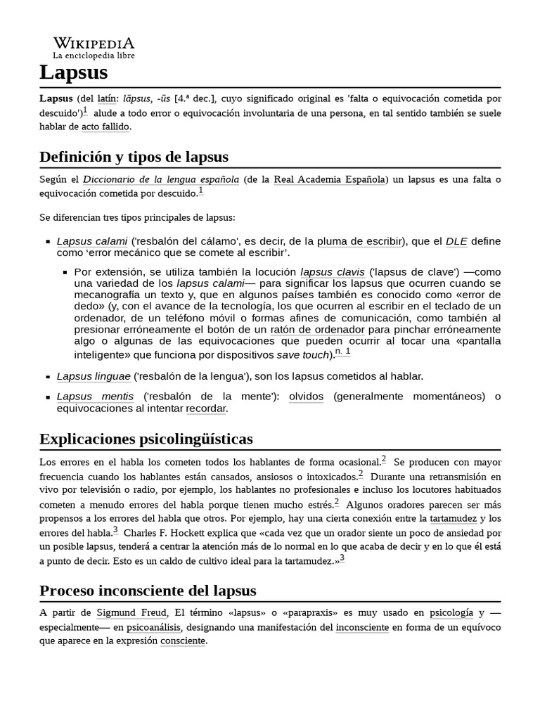 Tipos y Significado del Lapsus | PDF | Psicoanálisis | Sigmund Freud