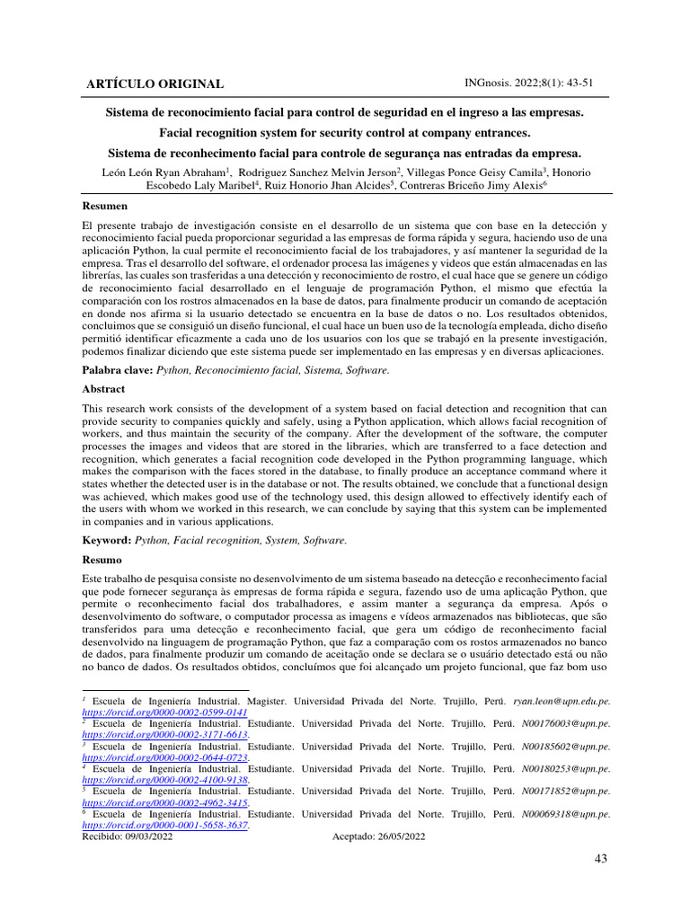 Reconocimiento Facial con Python y OpenCV | PDF | Visión por computador | Biometría