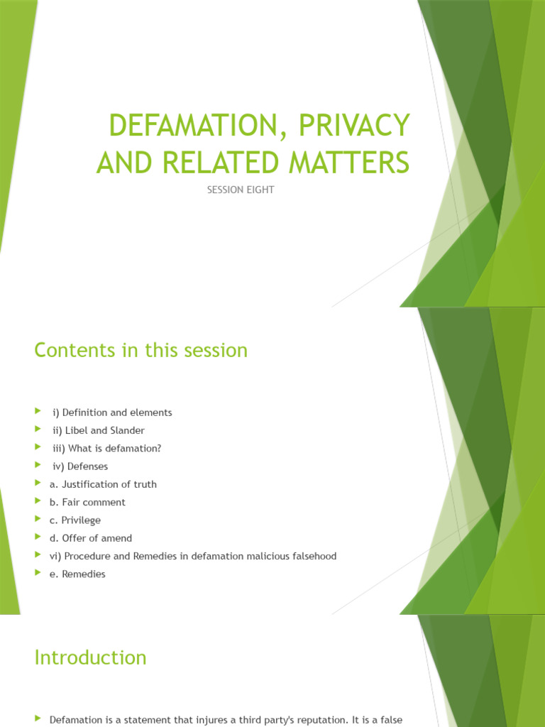 Defamation: Definitions and Elements | PDF | Defamation | Damages
