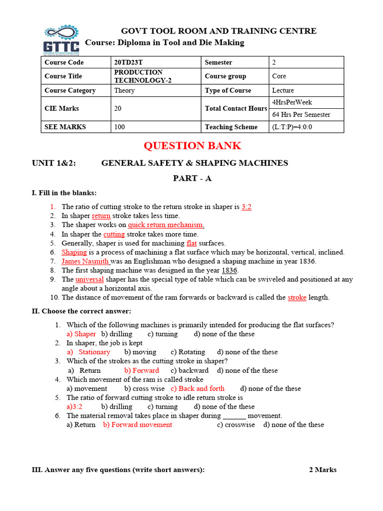 PT-II QB With Answers Prep - VCM | PDF | Machining | Gear PT-II QB With Answers Prep - VCM | PDF | Machining | Gear