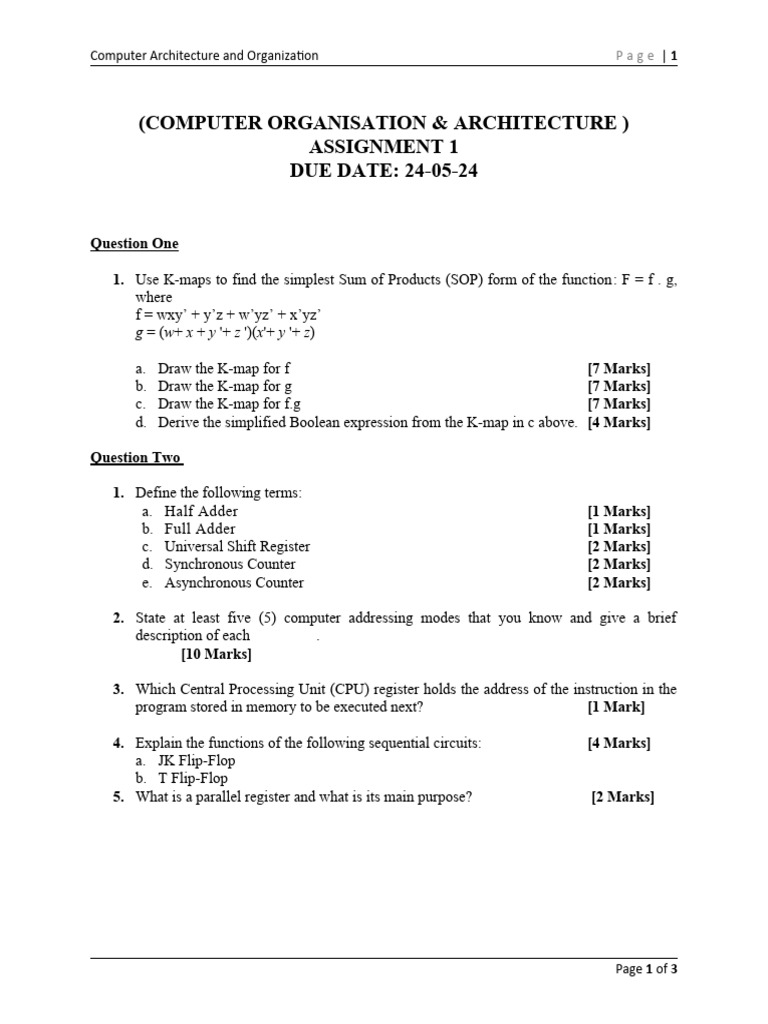 Computer Archtecture&organisation Assignment-Degree | PDF | Computer Hardware | Computer Engineering