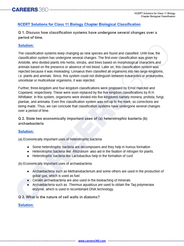 NCERT Solutions For Class 11 Biology Biological Classification | PDF ...