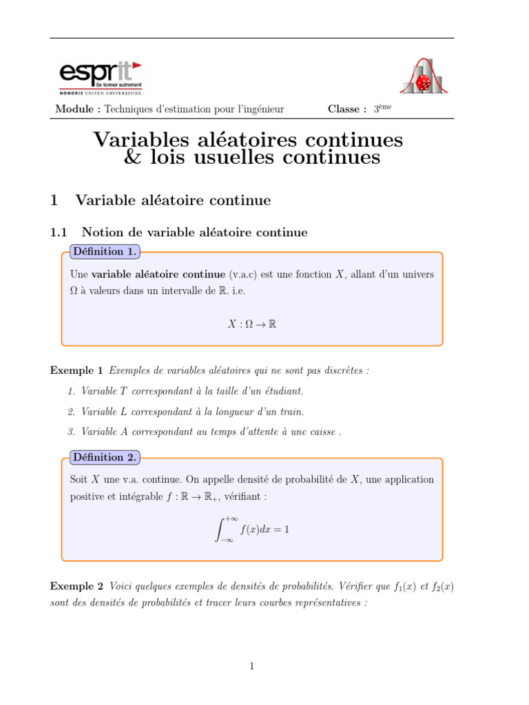 Variables Aléatoires Continues et Lois | PDF | Loi normale | Loi de ...