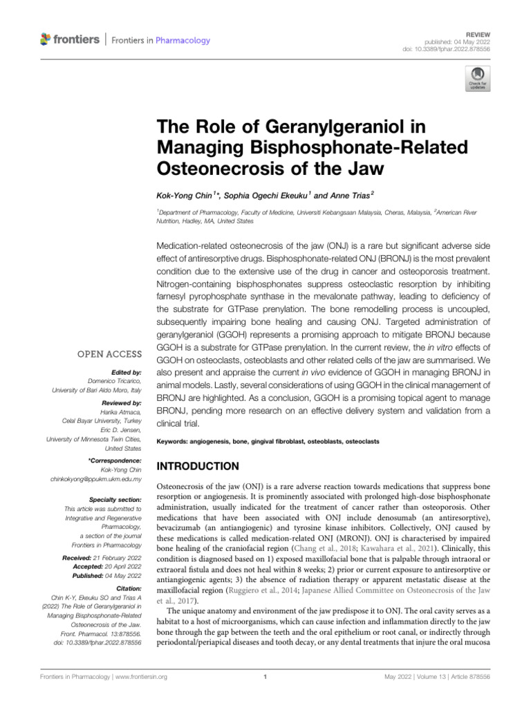 Geranylgeraniol in Managing Bisphosphonate-Related Osteonecrosis | PDF ...