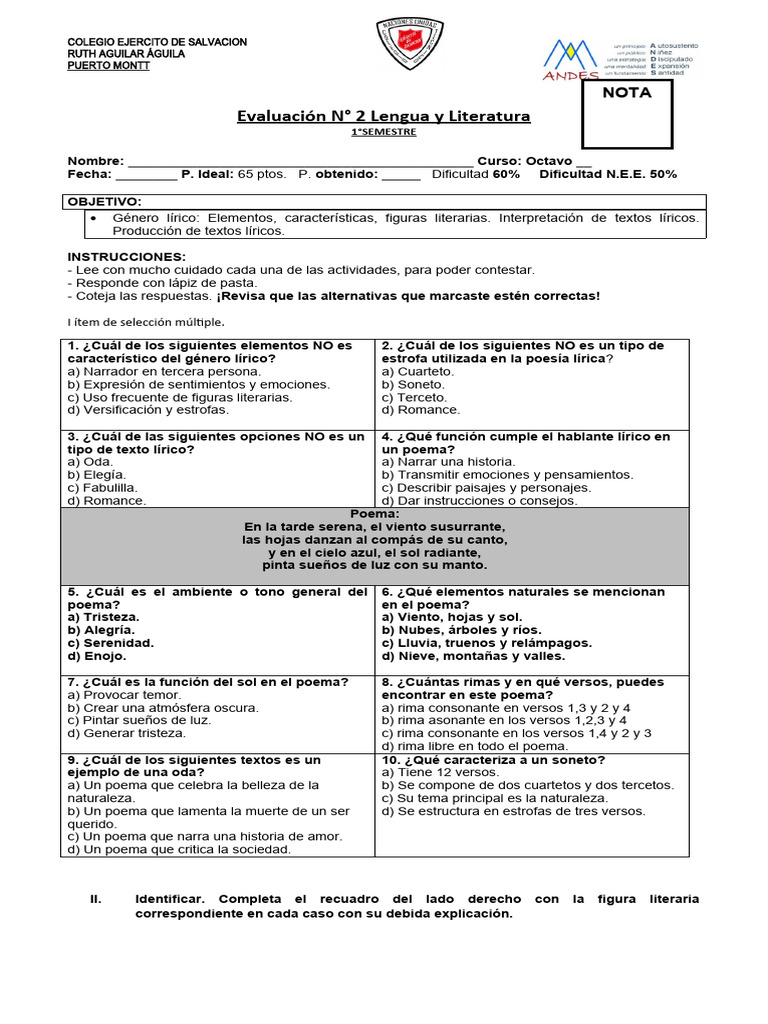 Evaluación de Proceso U2 Octavo | PDF | Poesía | Rima