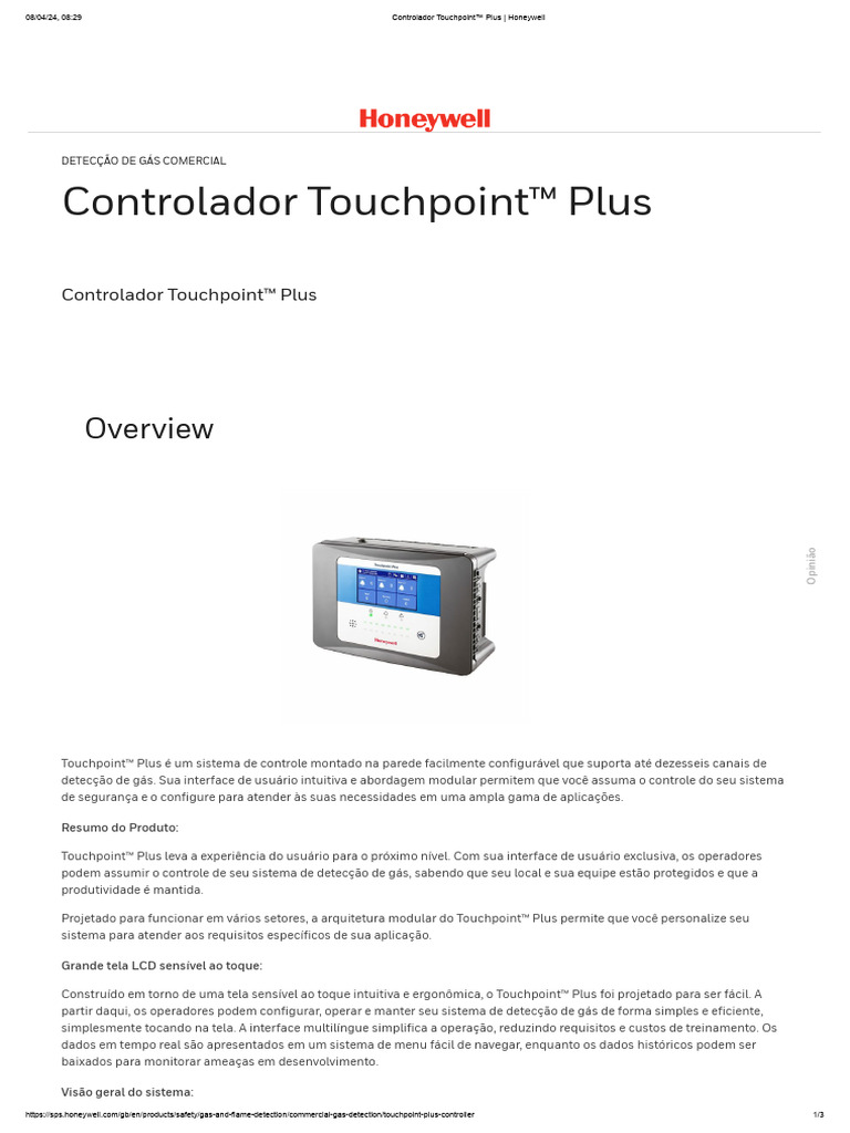 Controlador Touchpoint™ Plus - Honeywell | PDF | Engenharia | Setor secundário da economia