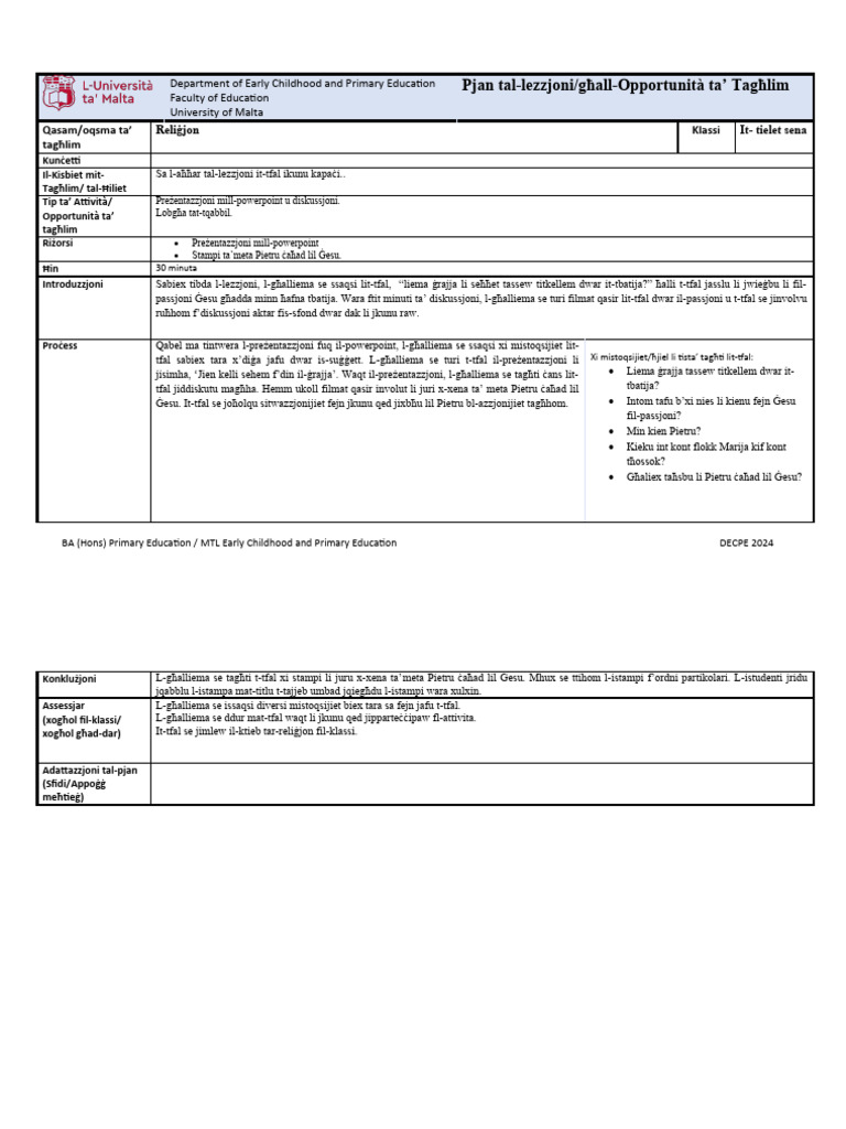 6.2, 6.3 Lesson Plan_Learning Opportunity Plan MT Version | PDF