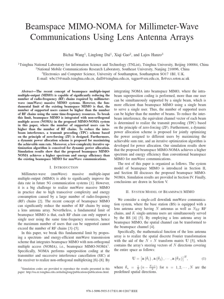 Beamspace MIMO-NOMA For Millimeter-Wave Communications Using Lens ...