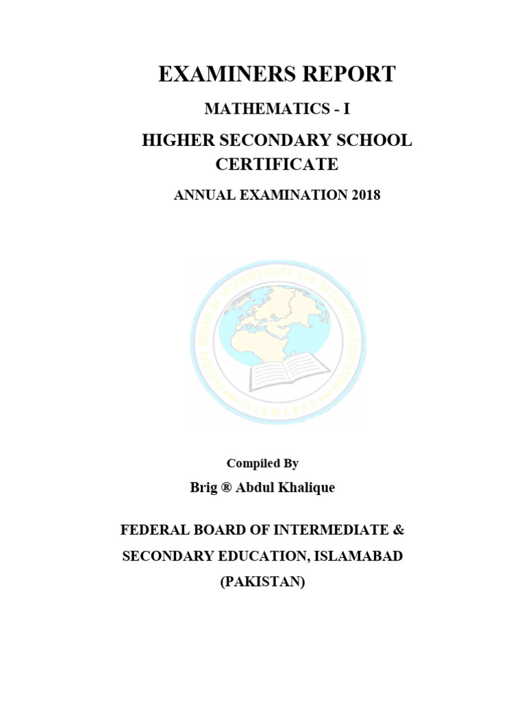 Examiner Report Maths HSSC-I | PDF | Trigonometric Functions | Trigonometry