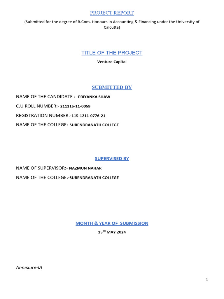 Project Report 2 | PDF | Venture Capital | Corporate Finance