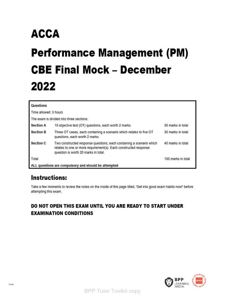 ACCA Performance Management - (PM) - Dec 22 - Qs | PDF | Return On ...