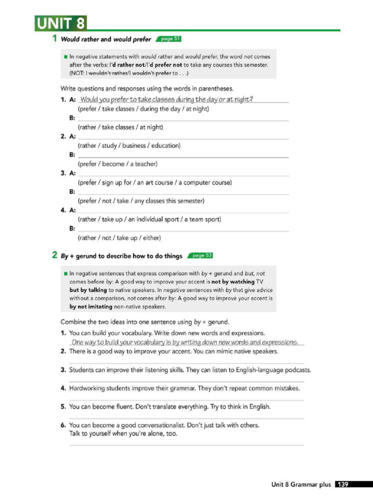 Student's Book - Unit 8 Grammar Plus | PDF