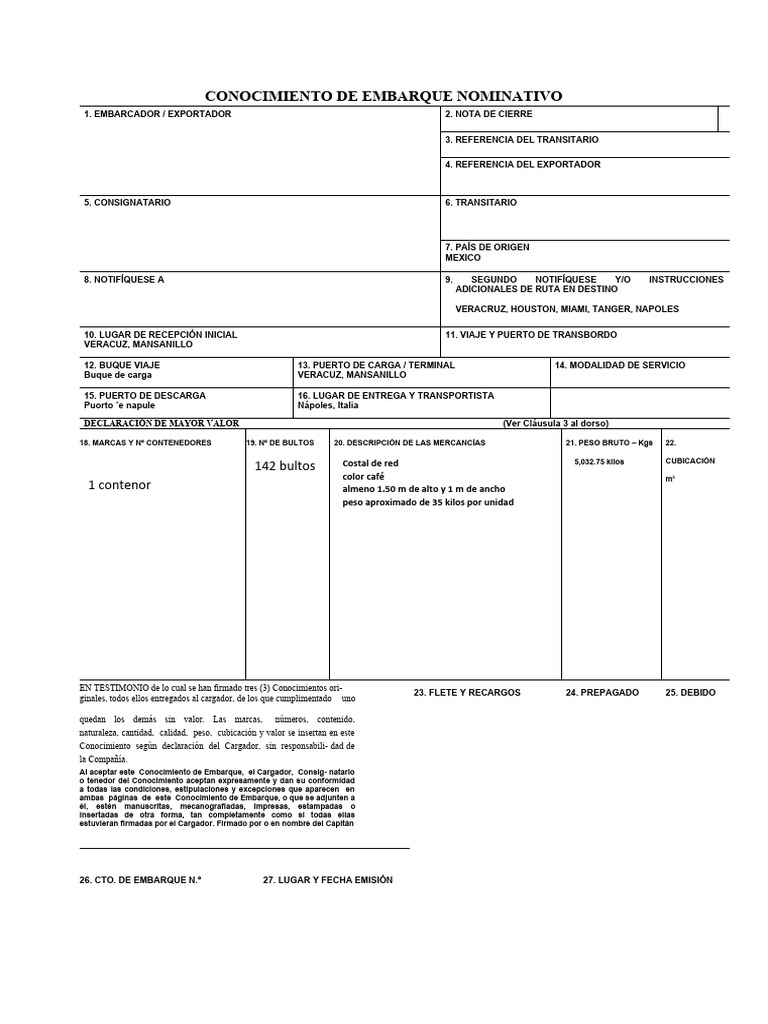 Documentacion Del Embarque | PDF | Guía de carga