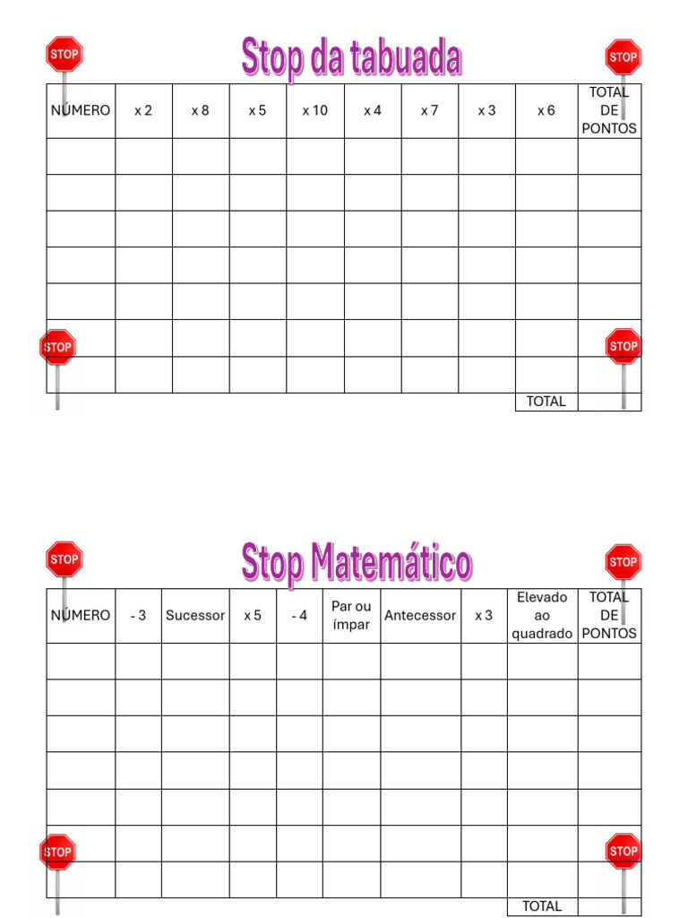 Stop Da Tabuada e Matemático | PDF