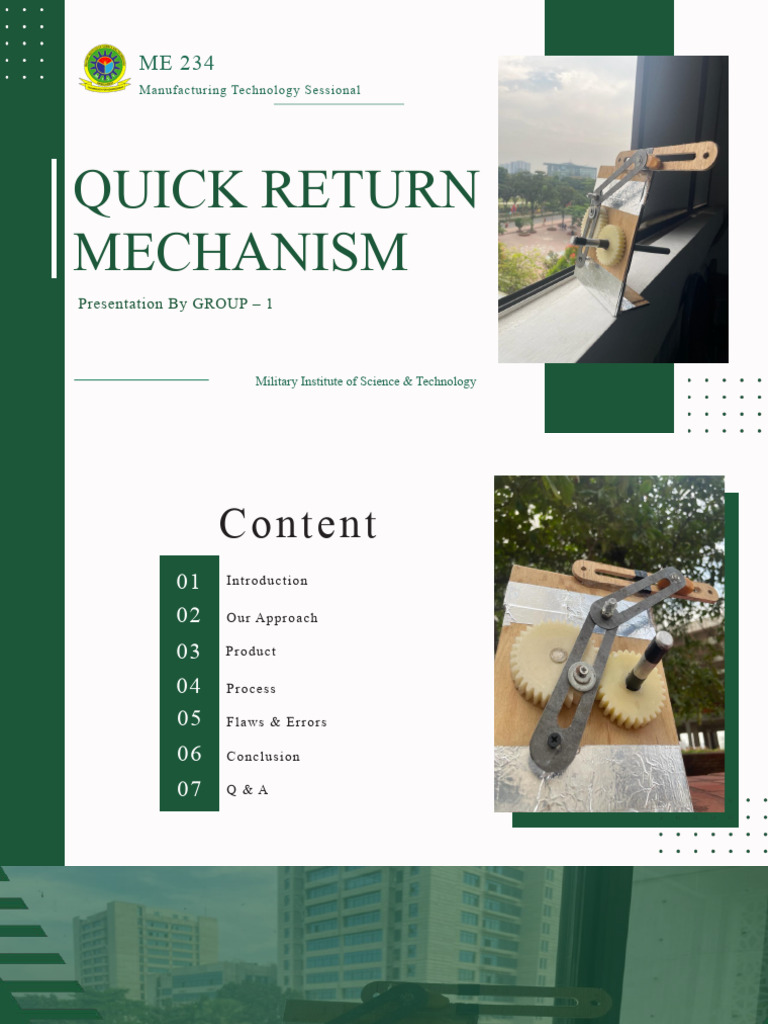 Quick Return Mechanism Overview | PDF | Gear | Machining