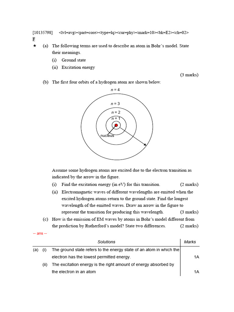 Nucleus: Solutions Marks | PDF | Energy Level | Emission Spectrum