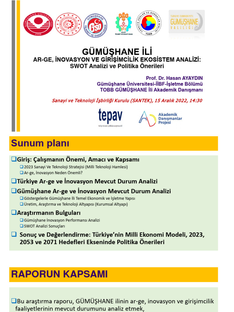 Gumushane Ili Ar Ge Inovasyon Ve Girisimcilik Ekosistem Analizi Swot ... Gumushane Ili Ar Ge Inovasyon Ve Girisimcilik Ekosistem Analizi Swot ...