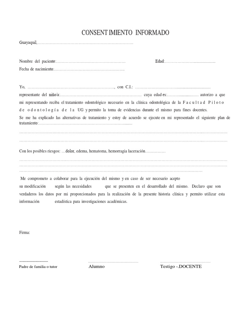 Consentimiento Odontológico Infantil UG | PDF | Ciencia y matemáticas