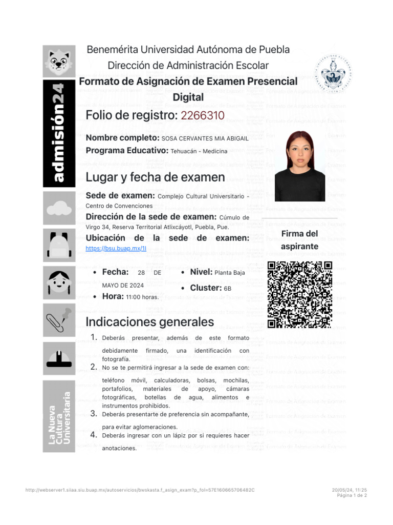 Detalles del Examen Presencial BUAP | PDF